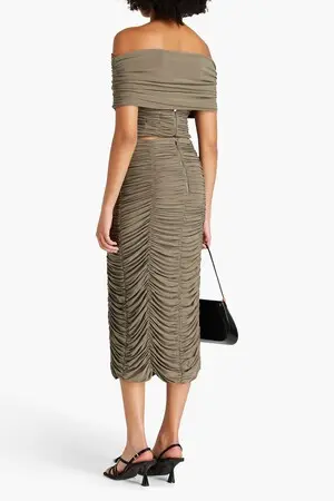 Tibi Ruched Stretch-jersey Midi Skirt - Army Green