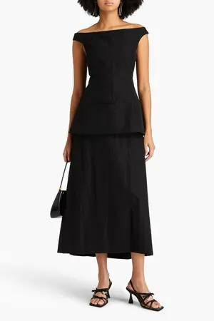 Tibi Off-the-shoulder Crepe Peplum Top