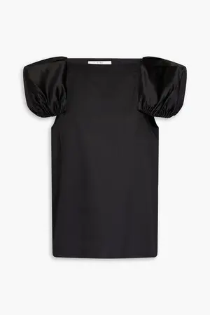 Tibi Satin-paneled Cotton-poplin Top
