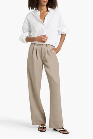 ANINE BING Pleated Silk-twill Straight-leg Pants - Neutral