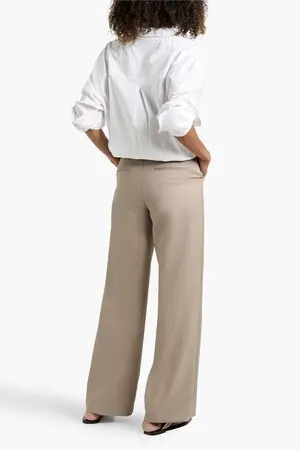 ANINE BING Pleated Silk-twill Straight-leg Pants - Neutral