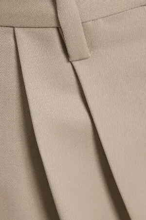 ANINE BING Pleated Silk-twill Straight-leg Pants - Neutral