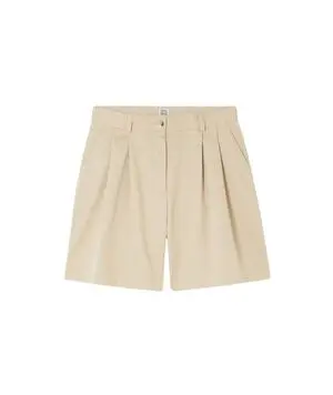TOTEME Pleated Cotton-twill Shorts - Sand