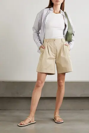 TOTEME Pleated Cotton-twill Shorts - Sand