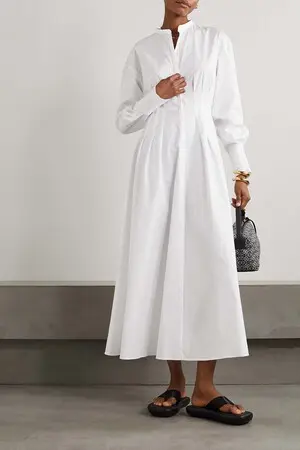 BEARE PARK Pleated Cotton-poplin Maxi Shirt Dress