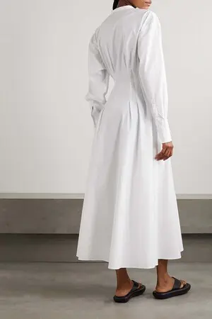 BEARE PARK Pleated Cotton-poplin Maxi Shirt Dress