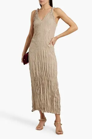 TOTEME Crinkled Silk Maxi Dress - Beige
