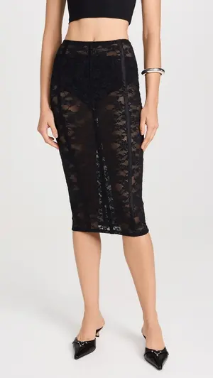 FLEUR DU MAL Stretch Lace Pencil Skirt - Black