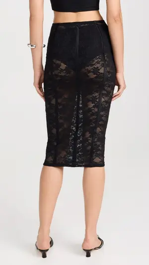 FLEUR DU MAL Stretch Lace Pencil Skirt - Black