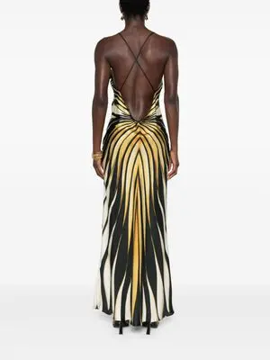 Roberto Cavalli Abstract-print Slip Dress - Black
