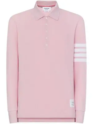 Thom Browne Three-stripe Long-sleeved Polo Shirt - Pink