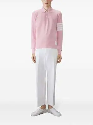 Thom Browne Three-stripe Long-sleeved Polo Shirt - Pink