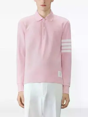 Thom Browne Cotton Pique 4-bar Long Sleeve Polo - Pink