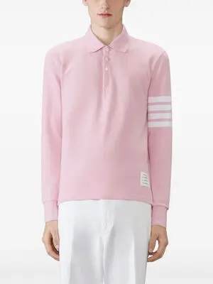 Thom Browne Three-stripe Long-sleeved Polo Shirt - Pink