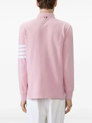 Thom Browne Three-stripe Long-sleeved Polo Shirt - Pink