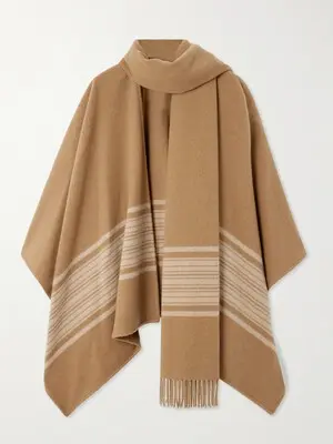 Loro Piana Daisy Fringed Scarf-detailed Striped Brushed Cashmere Cape - Brown