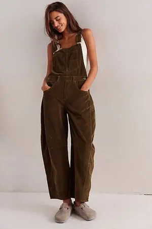 Free People We The Free Good Luck Cord Overalls Fir Green