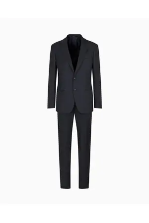 Giorgio Armani Soho Line Single-breasted Suit In A Virgin Wool Canneté-effect Jacquard Weave - Blue