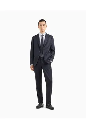 Giorgio Armani Soho Line Single-breasted Suit In A Virgin Wool Canneté-effect Jacquard Weave - Blue