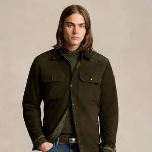 Ralph Lauren Reversible Suede-taffeta Shirt Jacket - Olive Smoke/turf Olive