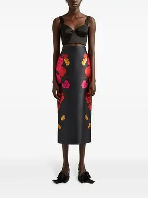 Erdem Floral-print Midi Pencil Skirt - Black