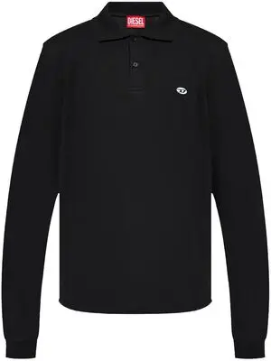 DIESEL® Logo-appliqué Long-sleeved Polo Shirt - Black