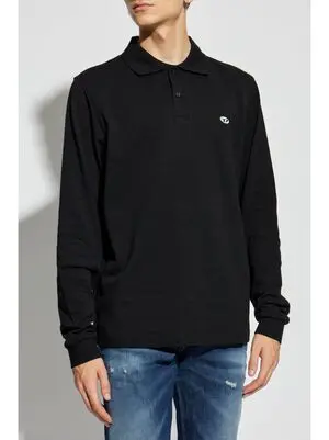 DIESEL® Logo-appliqué Long-sleeved Polo Shirt - Black