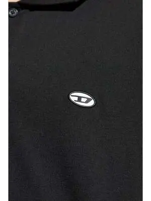 DIESEL® Logo-appliqué Long-sleeved Polo Shirt - Black
