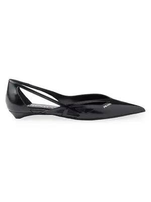 Prada Women's Brushed Leather Cut-Out Ballerinas - White  - Black