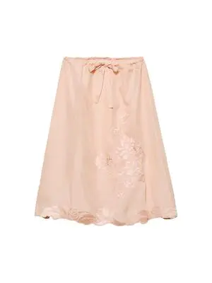 Prada Women's Embroidered Habutai Silk Skirt - Orange  - Orange