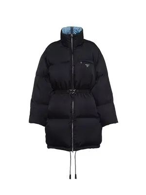 Prada Women's Re-Nylon Gabardine Hooded Down Coat - Black  - Black
