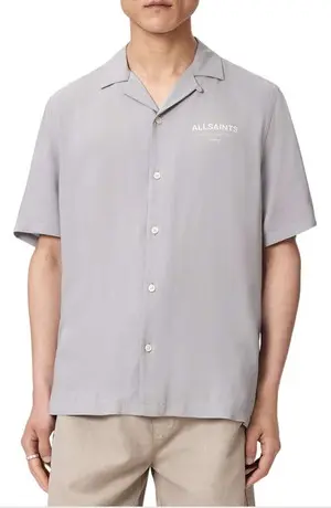 ALLSAINTS Underground Logo Graphic Camp Shirt - Clouded Grey