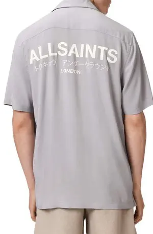 ALLSAINTS Underground Logo Graphic Camp Shirt - Clouded Grey