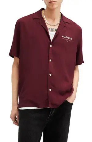 ALLSAINTS Underground Logo Graphic Camp Shirt Mars Red