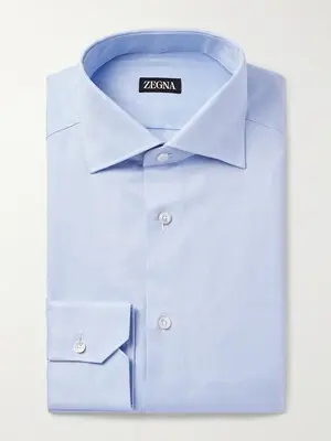 Zegna Cutaway-collar Cotton Oxford Shirt - Blue