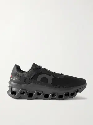 On Rubber-trimmed Mesh Running Sneakers - Black