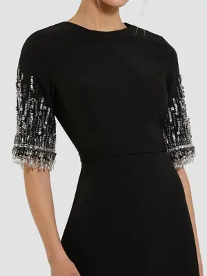 Mac Duggal Crêpe Beaded-sleeve A-line Gown - Black