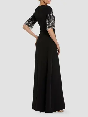 Mac Duggal Crêpe Beaded-sleeve A-line Gown - Black