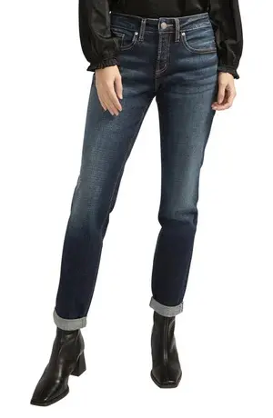 SILVER JEANS CO. Boyfriend Cuffed Slim Leg Jeans - Indigo