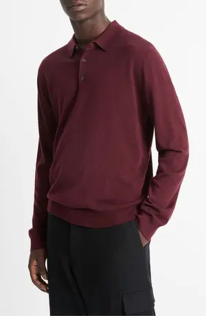 Vince Long Sleeve Merino Wool Polo Malbec
