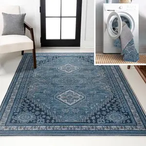 JONATHAN Y Dalyan Geometric Medallions Machine-washable Area Rug - Blue/gray