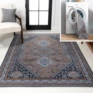 JONATHAN Y Dalyan Geometric Medallions Machine-washable Area Rug - Brown/blue/gray