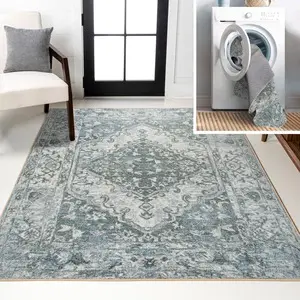 JONATHAN Y Pavel Distressed Medallion Low-pile Machine-washable Area Rug - Light Gray/blue