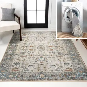 JONATHAN Y Hiero Persian Border Low-pile Machine-washable Area Rug - Cream/terra