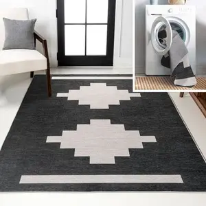 JONATHAN Y Adriel Geometric Medallion Machine-washable Area Rug - Black/cream