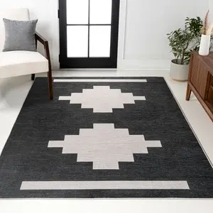 JONATHAN Y Adriel Geometric Medallion Machine-washable Area Rug - Black/cream