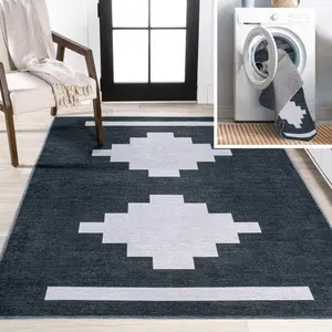 JONATHAN Y Adriel Geometric Medallion Machine-washable Area Rug - Navy/light Gray