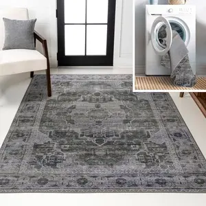 JONATHAN Y Alanya Ornate Medallion Machine-washable Area Rug - Dark Green/gray