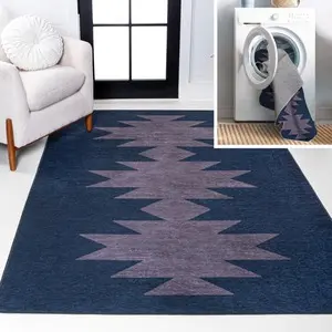 JONATHAN Y Chayton Minimalist Geometric Machine-washable Area Rug Purple/navy
