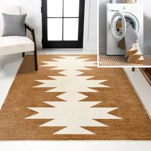JONATHAN Y Chayton Minimalist Geometric Machine-washable Area Rug - Rustic Terracotta